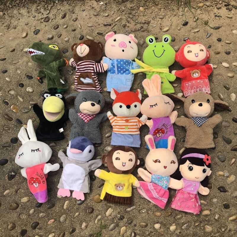 Animals Cartoon Hand Puppet Real Life Plush Fox Penguin Girl Dragon Pig ...