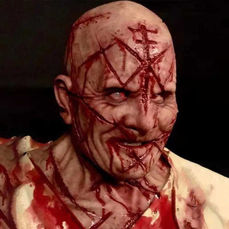 Human Realistic Face Bald Blood Scar Mask, Horror Bloody Headgear ...