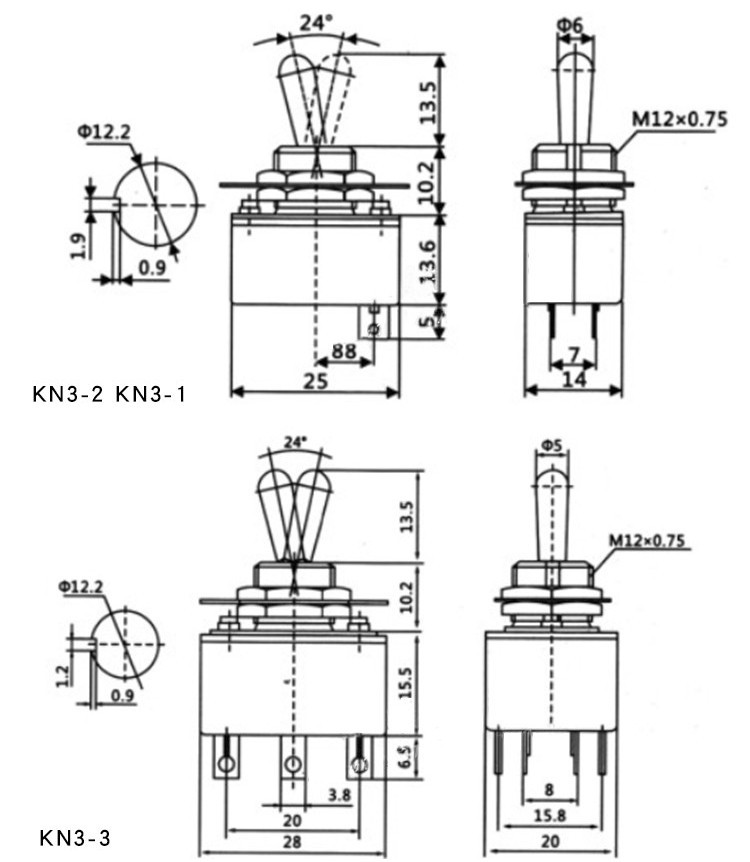 1* KN3 Series Toggle Switch Terminal 2/4/6 Pin 2 Positions KN3-1 KN3-2 ...