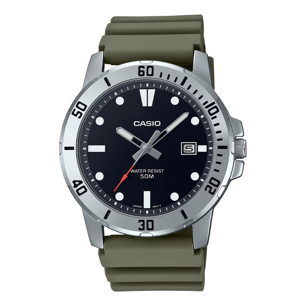 Casio (MTP-VD01-3EVUDF) Green Resin Strap 50 Meter Date Display Watch ...