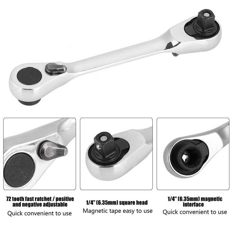 Ratchet Handle Mini Wrench 1/4 Double Ended Quick Socket Rod Hex Torque ...
