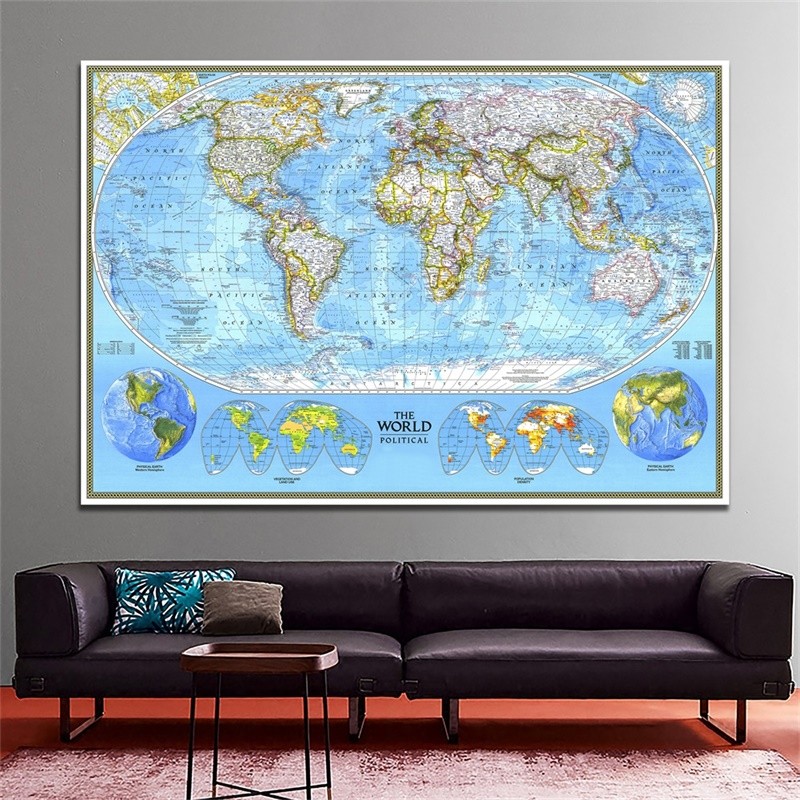 World Map Large Poster Prints Wall Hanging Art Vinyl and Non-woven ...