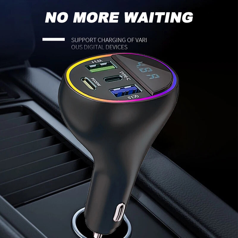 KC-05 3 In 1 Charging Cable Car Charger 4 Ports USB QC 5.0 Fast Quick ...