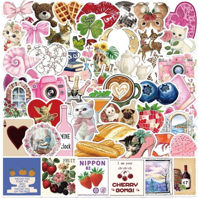 50PCS Vintage Animals Clipart Stickers Cat Rabbit Stickers for Laptop ...