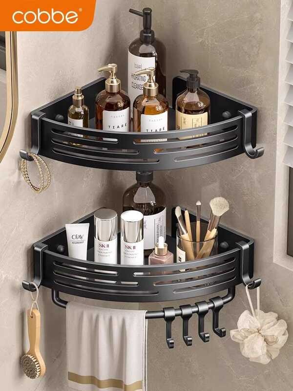 Kabei Black No-Drill Bathroom Basket Shower Room Toilet Wall-Mounted ...
