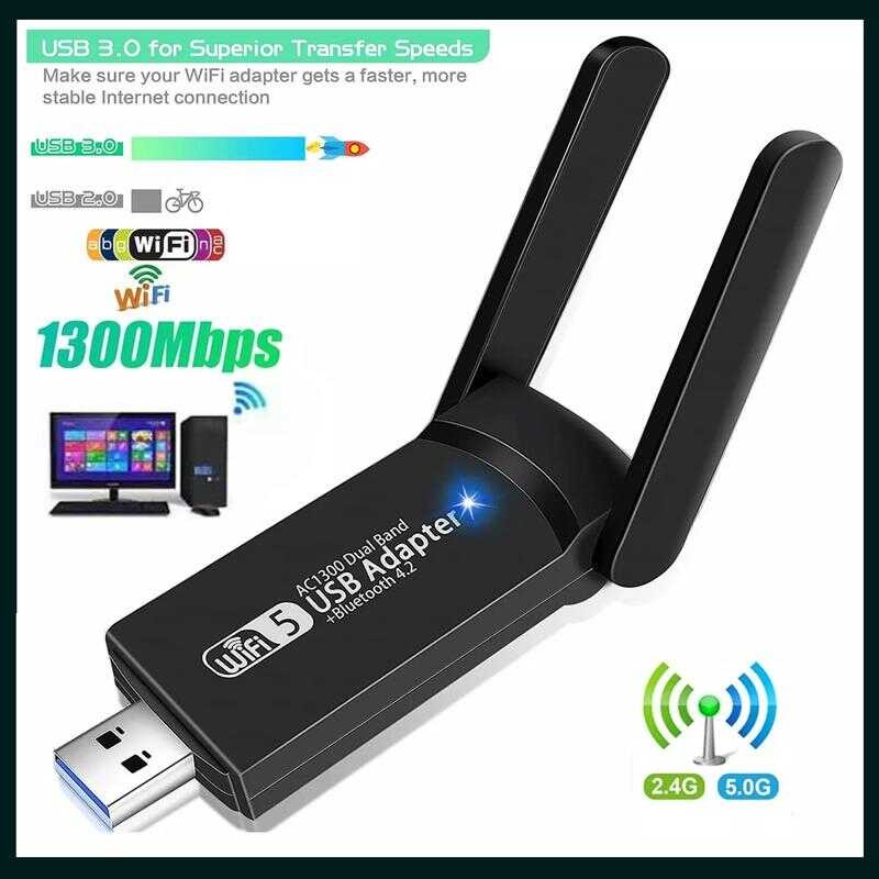 USB Wifi Bluetooth Adapter, 1300Mbps Dual Band 2.4/5Ghz Wireless ...
