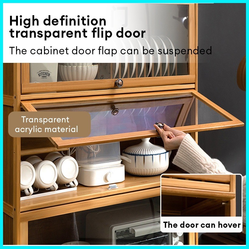 SUNNY BIERE Kitchen Cabinet Display Acrylic Book Shelf Bamboo Wood ...