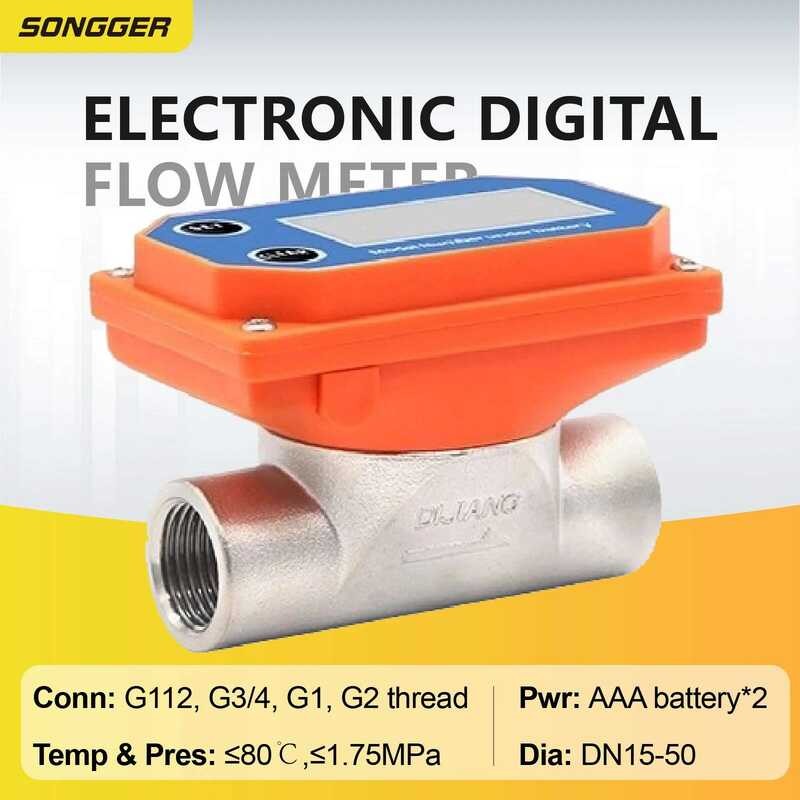 Electronic Digital Flow Meter Sus-Bt01 Battery Powered Turbine Inline ...