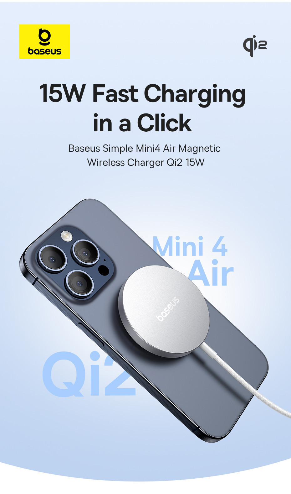 Baseus Qi2 15W Magnetic Wireless Charger Mini Fast Charging Phone ...