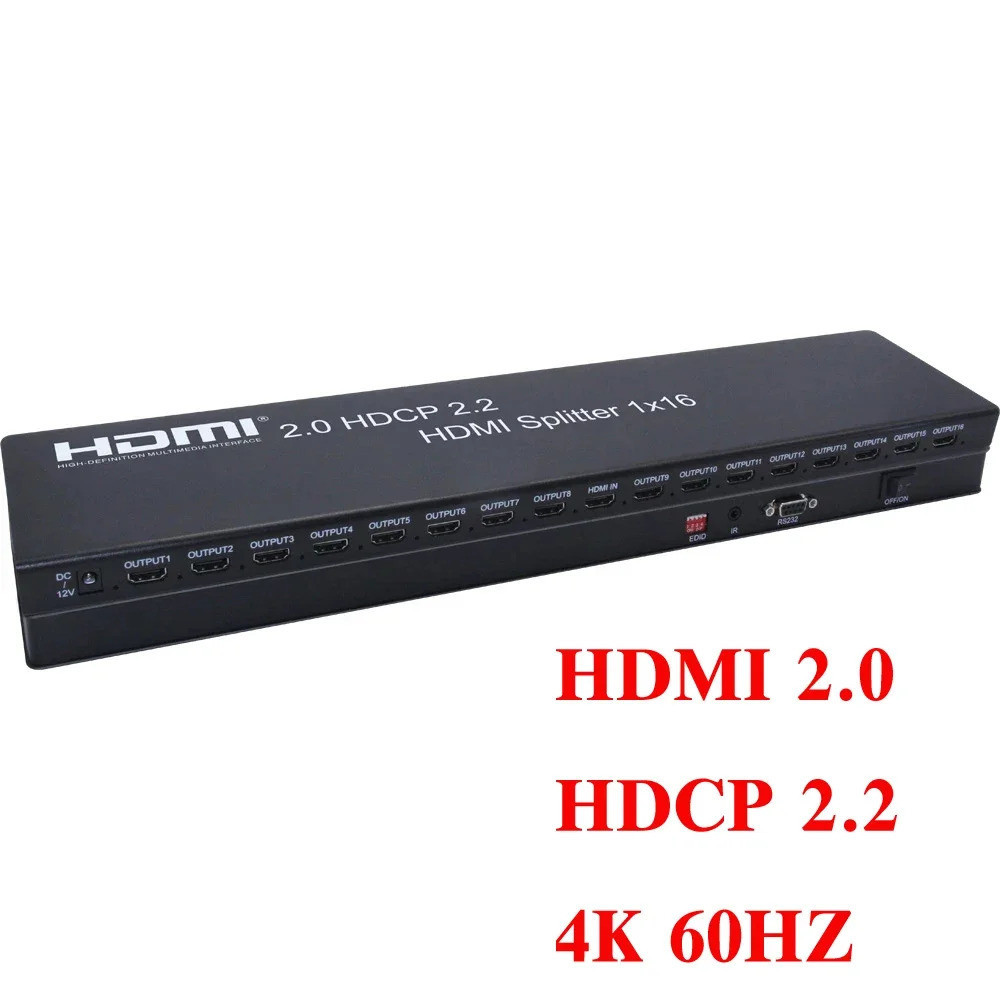 4K 60Hz HDMI 2.0 1x16 HDMI Splitter Distributor One To Multi Display ...