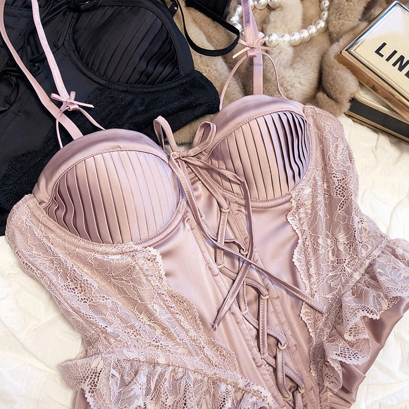 YIBEIKA French Sexy Satin Lace Underwear Fishbone Bra Thin Soft Steel ...