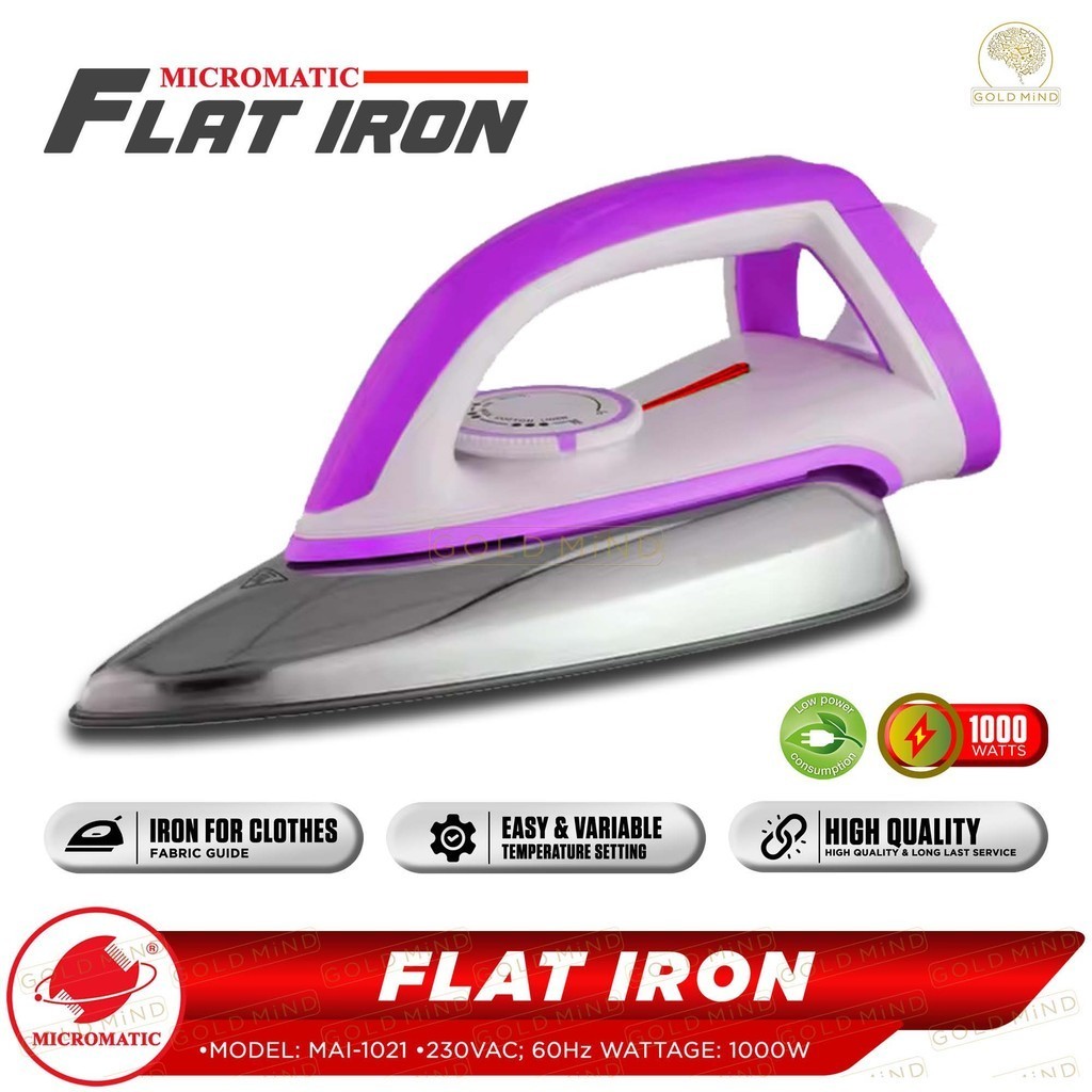 Micromatic Non-Stick Flat Iron 1000Watts for Clothes Ergo Design ...