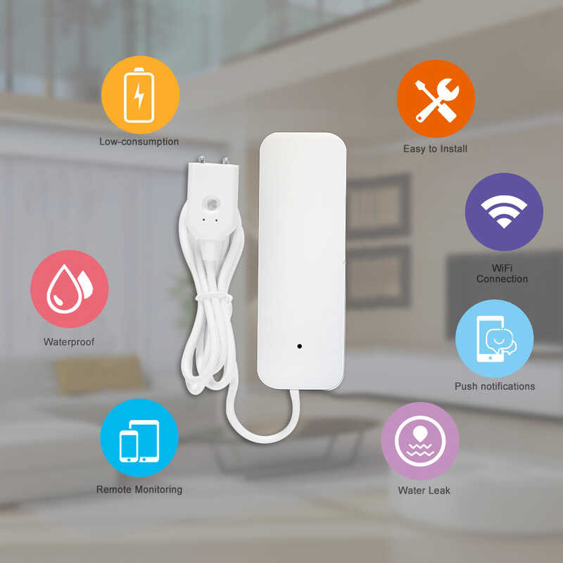 WIFI Water Leak Sensor Od Leakage Level Alarm Detector Tank Overw ...