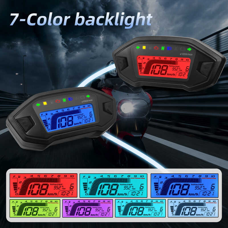 ZXH Universal Motorcycle Digital Speedometer Tachometer Dashboard 10000 ...