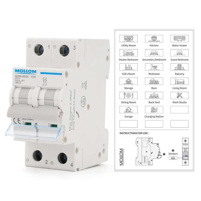 DC 2-pole MOLLOM miniature circuit breaker, 250V 20Amps, scene ...