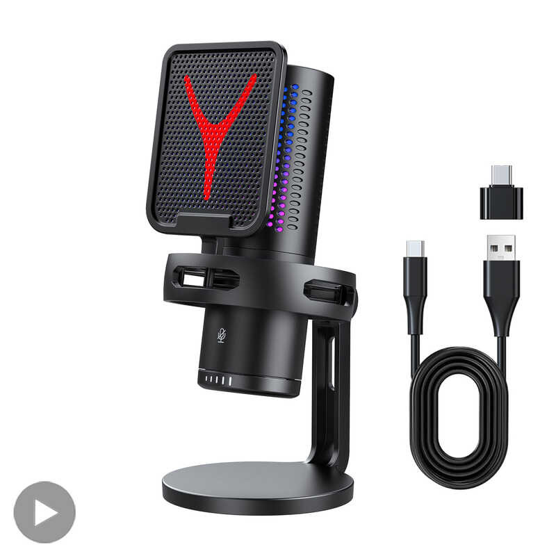 Gaming Microphone Professional Condenser Mic Laptop Computer Mike RGB ...