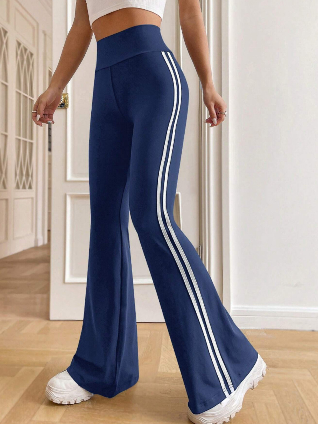 ThinkTure Plus Size Women High Waist Fitness Flared Leggings Stripe ...