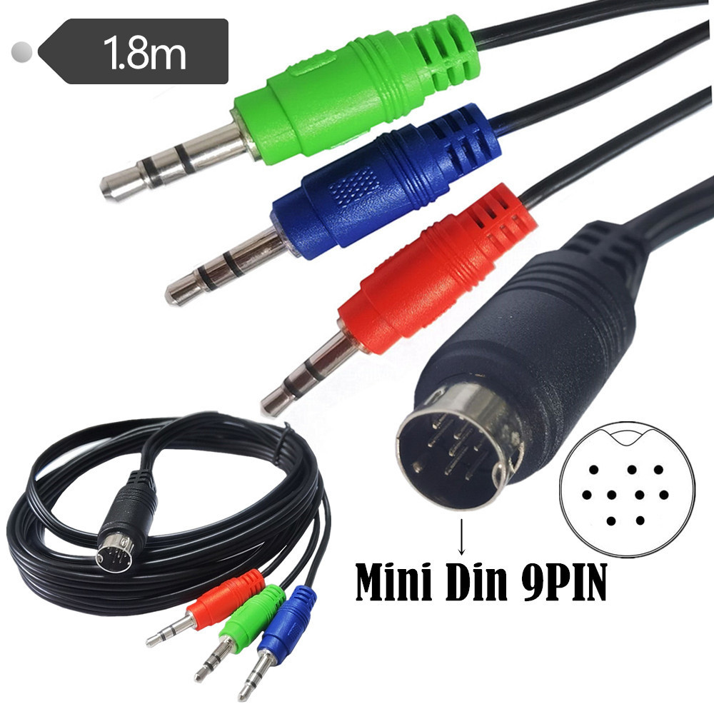 Mini DIN 9P Cable MINI DIN 9pi to 3 * 3.5mm Red Green Blue Audio Cable ...