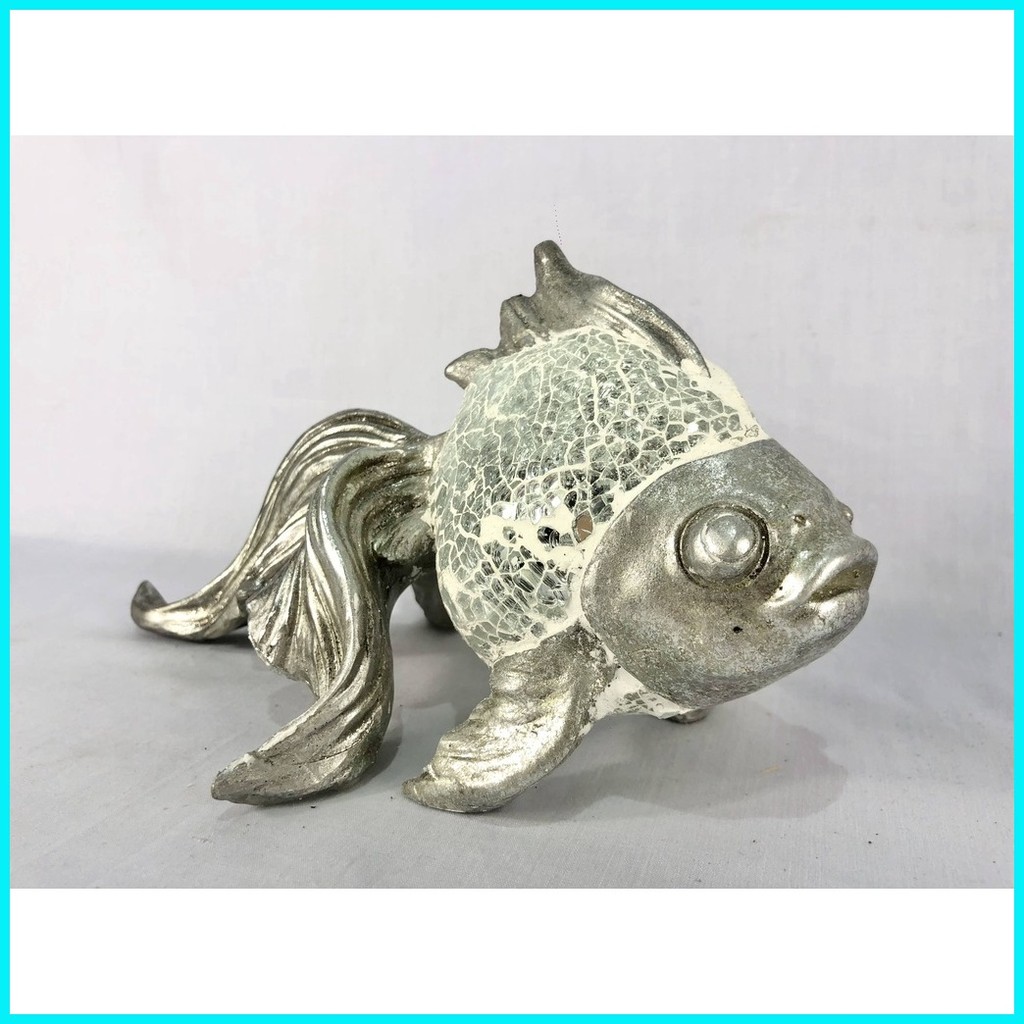 Decorative Silver Mosaic Goldfish Figurine Display - Home Decor ...