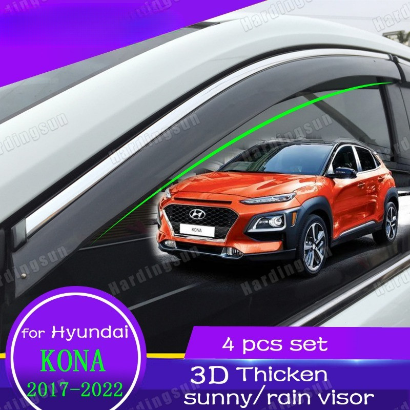 Rain Visor For Hyundai kona 2017-2022 Plastic Window Chrome Vent Shades Deflector Guard | Shopee ...