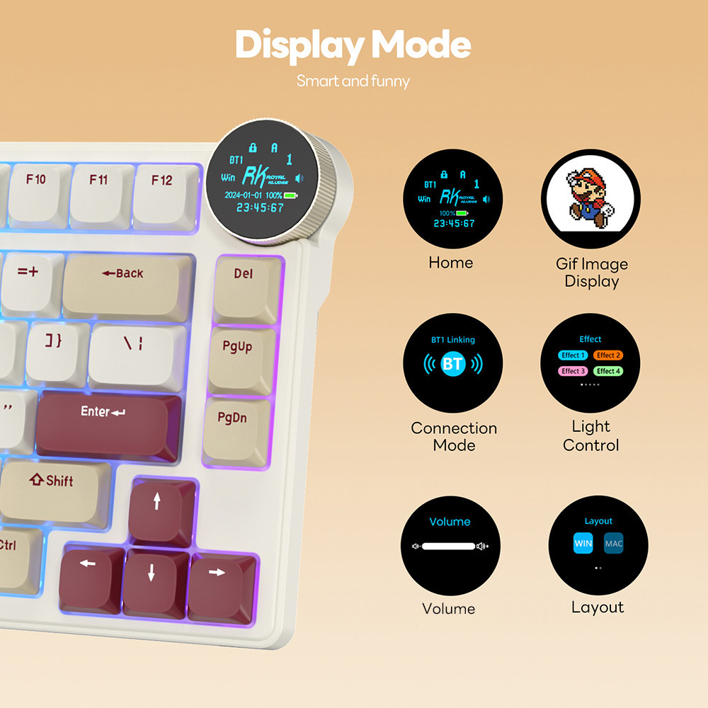 Royal Kludge RK N80 Pearly Dawn 80 Key Low Profile Tri-Mode RGB Wired ...