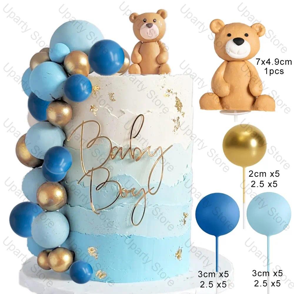 31Pcs Dusty Blue Balls Cake Toppers Metal Gold Navy Baby Blue Brown ...