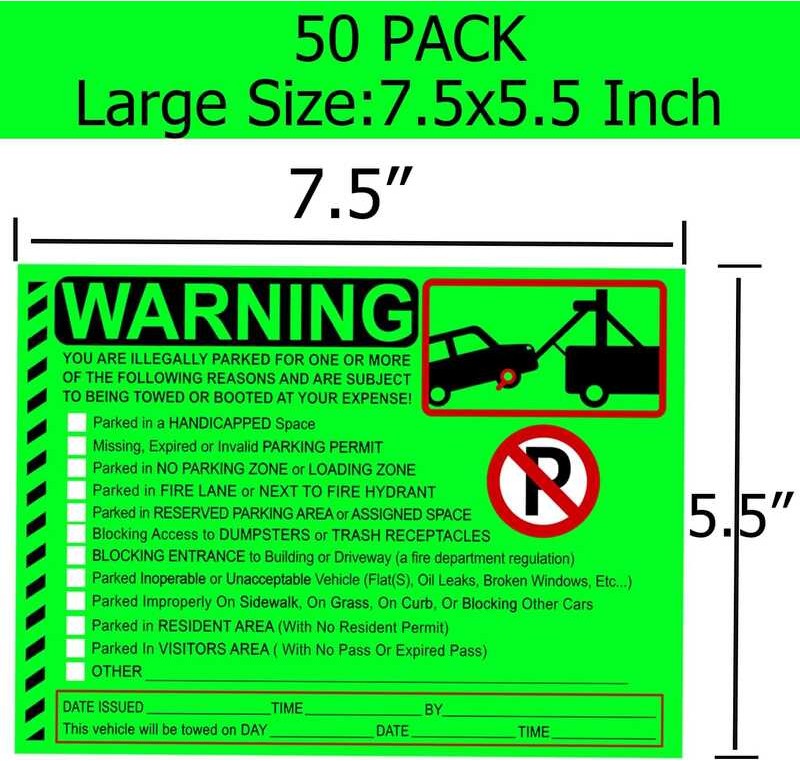 Stickers Notice Violation Tow You are Illegally Parked Multi Reasons 50 ...