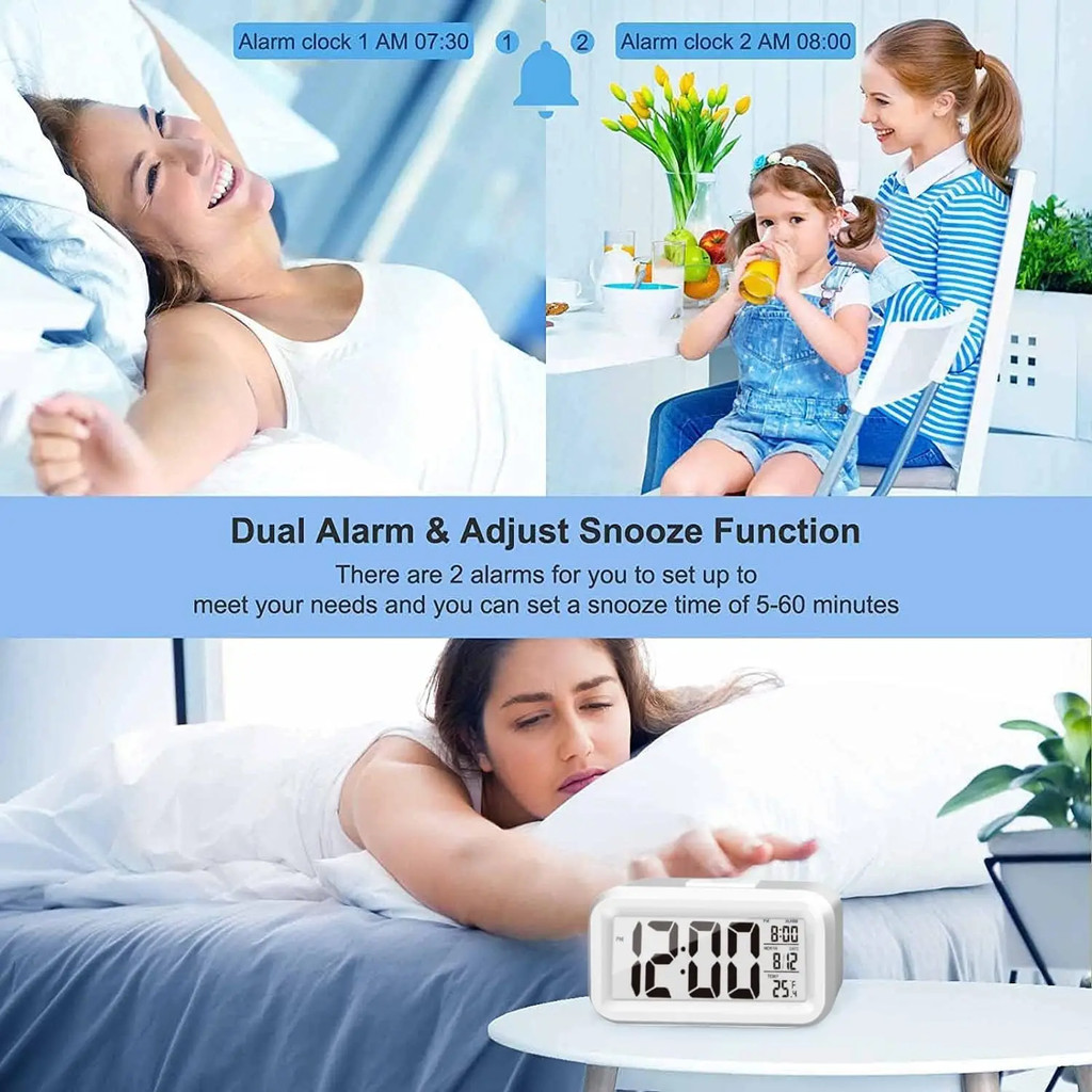 LED Digital Alarm Clock 12/24H Electronic Digital Clock Temperature ...