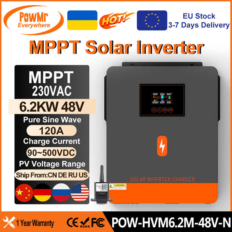 Off 々 Powmr Grid 6.2Kw 48V Hybrid Inverter All In One 230Vac PV 500Vdc With Dual AC Output MPPT ...