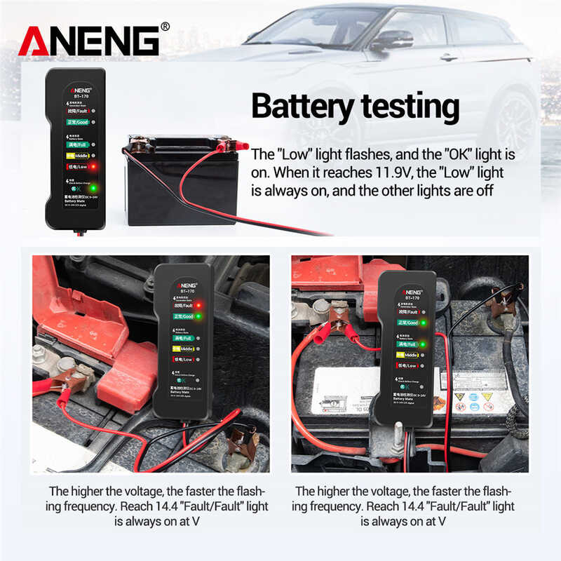 12V ANENG BT-170 Motorcycle Fault Detector Battery Digital Alternator ...