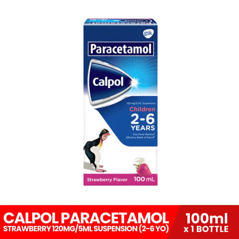 CALPOL Paracetamol Strawberry 120Mg/5Ml Suspension 100Ml (2-6 Years Old ...