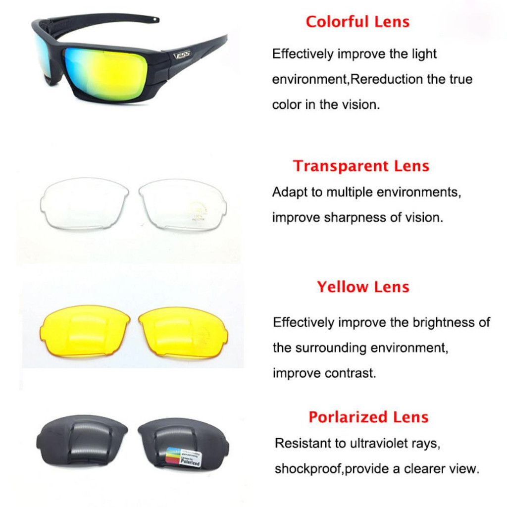 Ess Tactical Shades Outdoor Polarized Tactical Sunglasses with 4 Lens ...