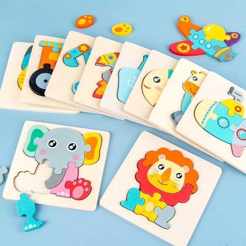 Colorful Wood 3D Puzzles Cartoon Animals Kids Cognitive Jigsaw Puzzle ...