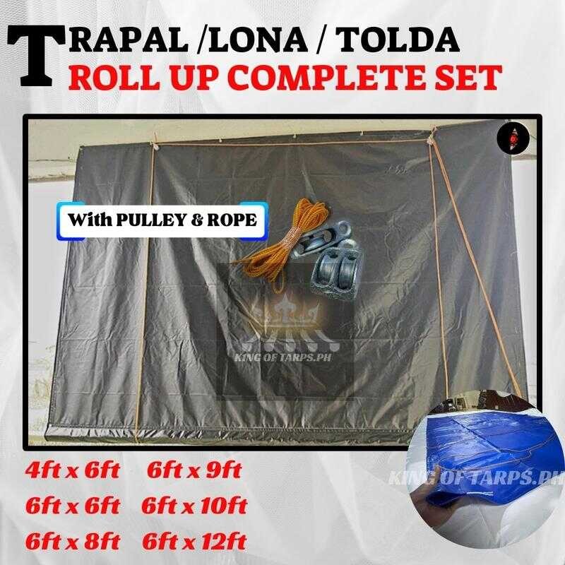 ROLL UP DOWN TRAPAL LONA PVC TARPAULIN COMPLETE SET WITH PULLEY AND ...
