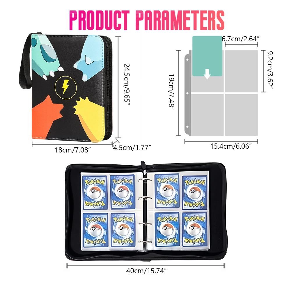 400-Slot Pokemon Card Binder Zippered Album with 67x92mm Pocket Size ...