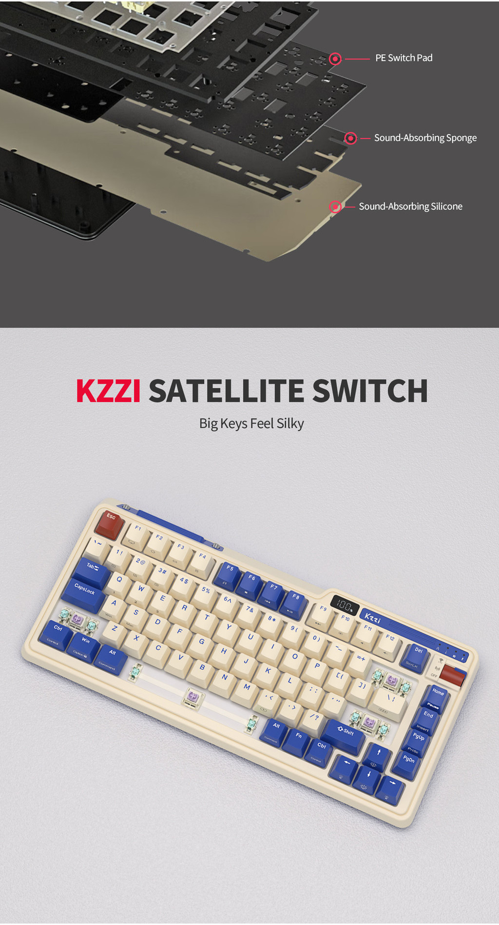 KZZI Kezhi K75 Pro Wireless Three-Mode Mechanical Keyboard Gasket ...