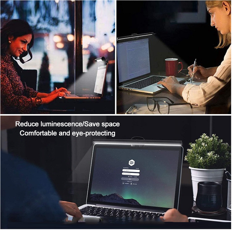 Universal Clip-On Computer Screen Light USB Rechargeable with 3 Multi ...