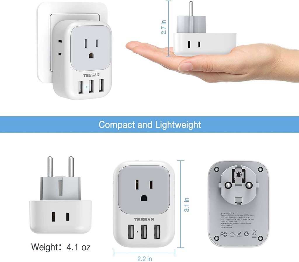 TESSAN PH to EU Plug Adapter Travel Adapter with USB C,Type F Type Plug ...