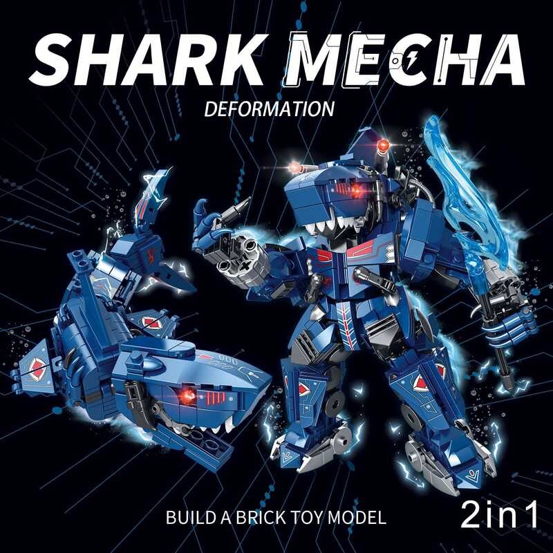 Building Blocks Mech Robot Toy Shark Armor 2 sa 1 3D DIY Model Bricks ...