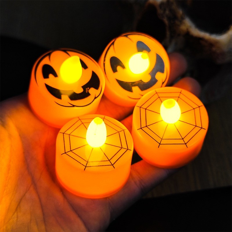 1/2/4Pcs Halloween Pumpkin Candle Lamp - Mini Horror LED Decor Light ...