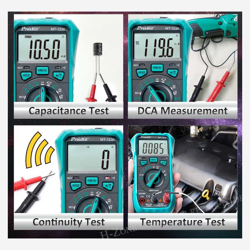 Mt-1236 Pro'skit 3-5/6 True RMS Digital Multimeter ACA ACV DCA DCV ...