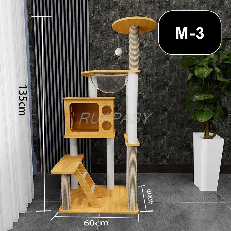Wood Multi-Level Tree Nest Pillar Cat Climbing Frame Scratching Shelf ...