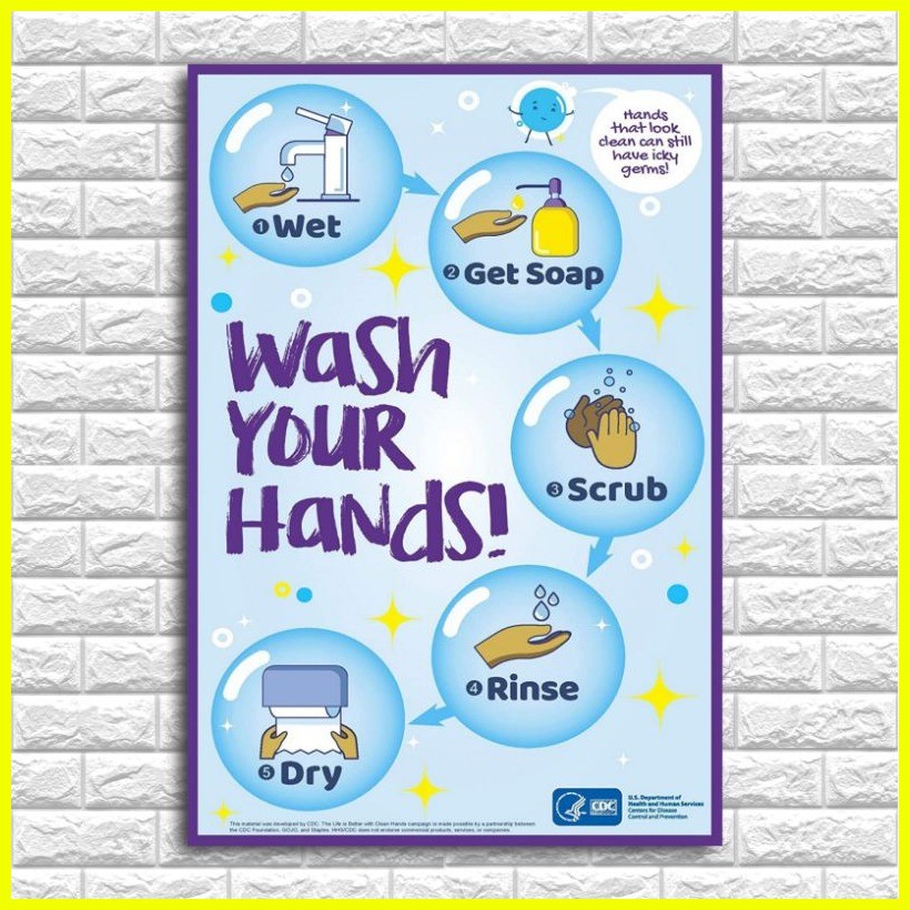 ☂ Wash Your Hands / Stay Healthy / Hygiene | A4 Size Laminated ...