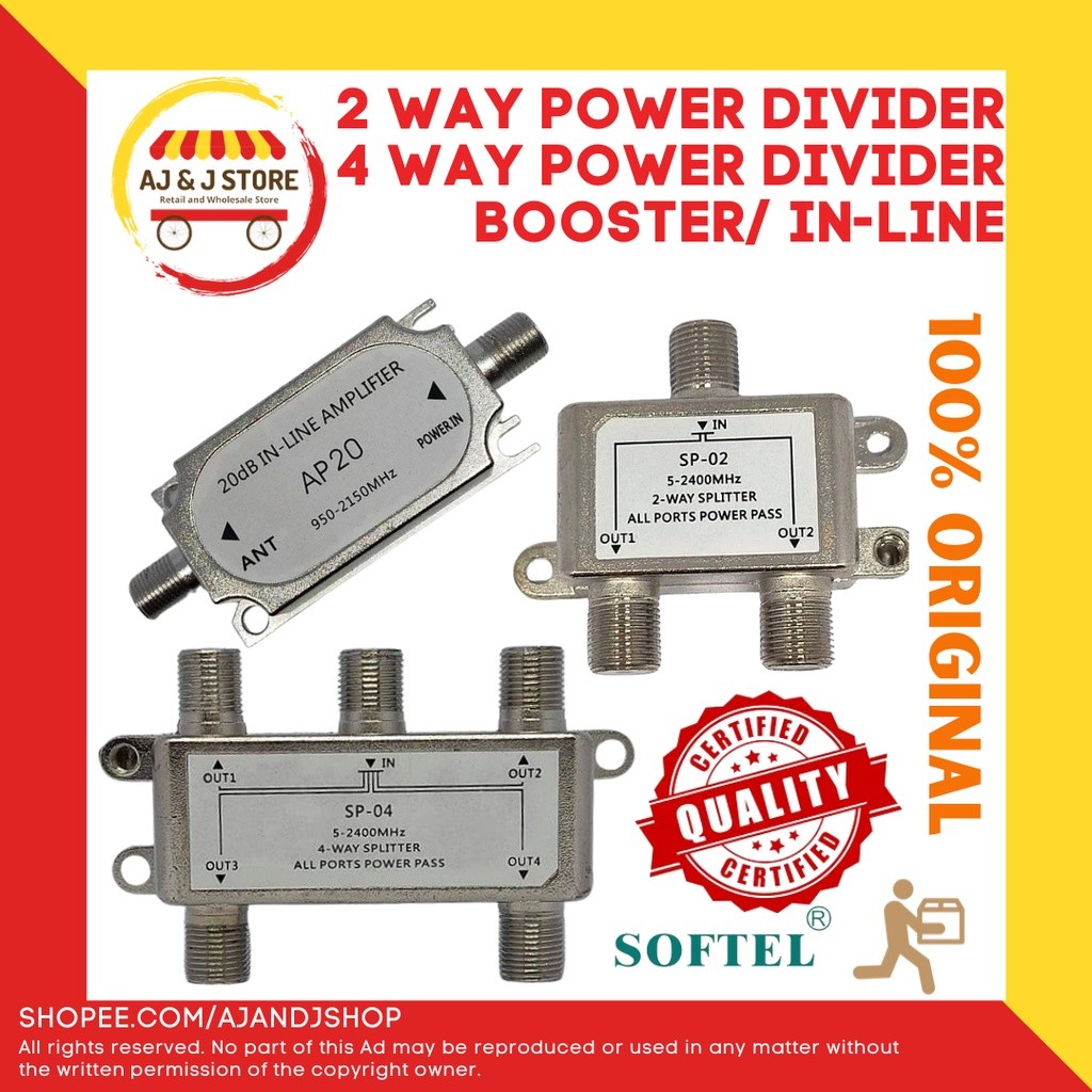 SOFTEL 2 WAY DIVIDER / 4 WAY DIVIDER / BOOSTER IN-LINE AMPLIFIER ...