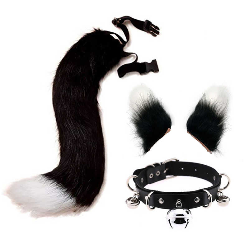 Mga /Adult Wolf Fox Tail Clip Ears At Bell Neck Chocker Set Para Sa ...