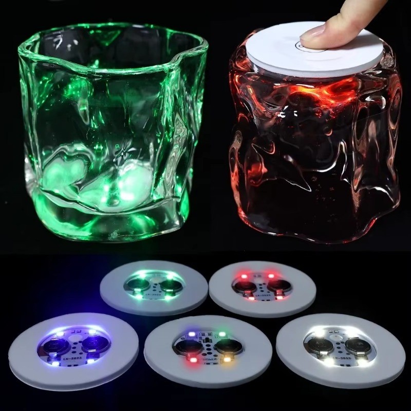 10Pcs 6cm LED Coaster Stickers Lights Bar KTV Wedding Party Cocktail ...