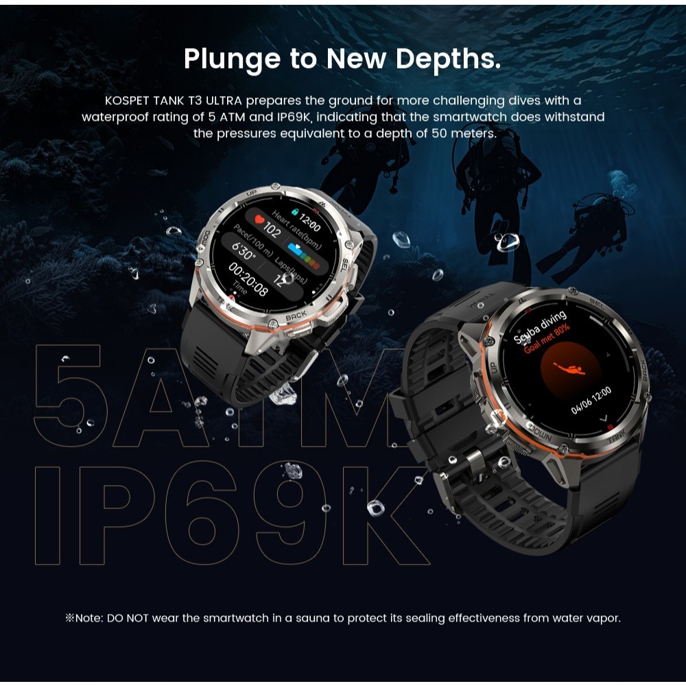 2024 KOSPET TANK T3 ULTRA GPS Smartwatch For Men with Heart Rate/Blood ...