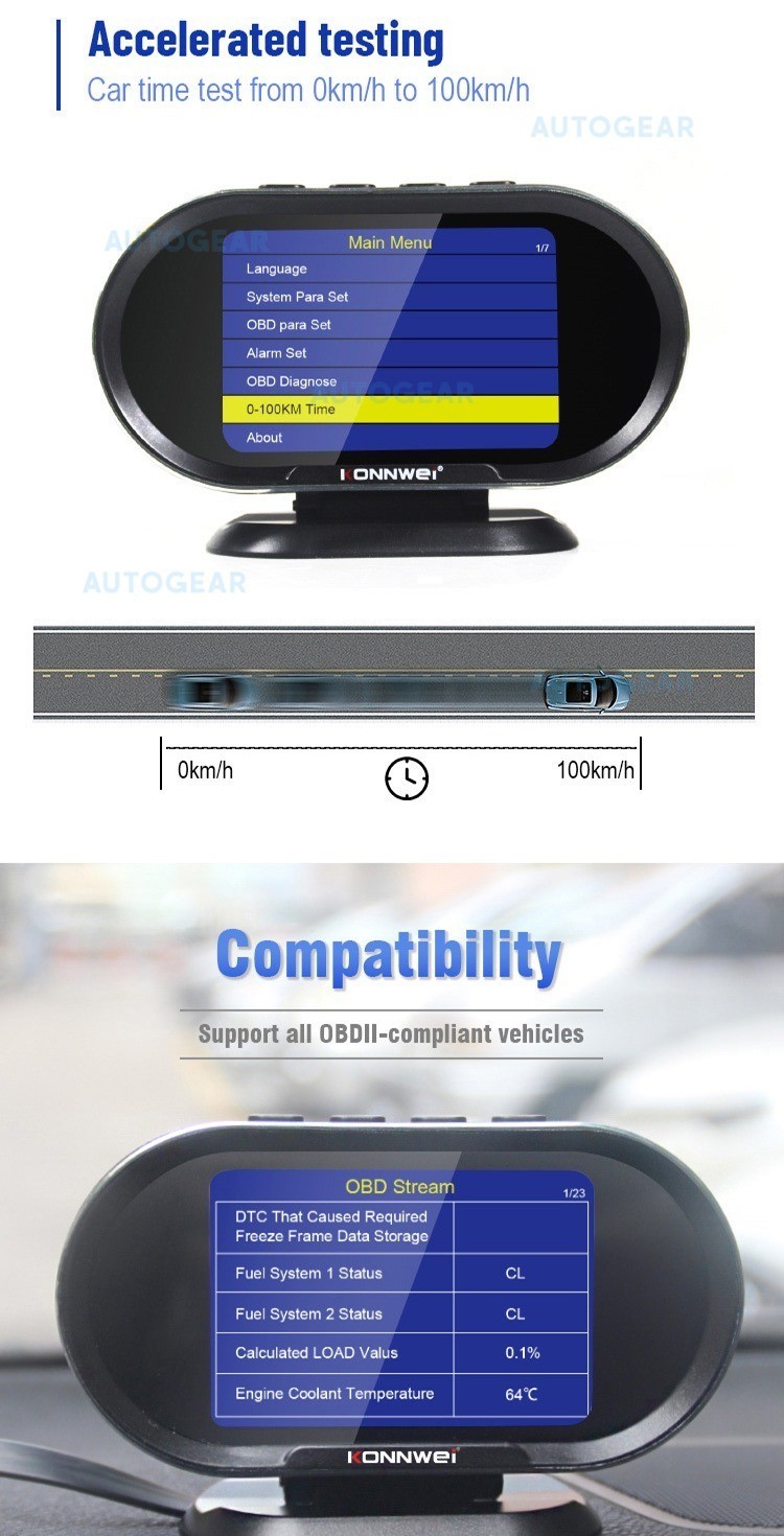 KONNWEI KW206 OBD2 HUD Head Up Display Car OBD2 Scanner Fuel ...