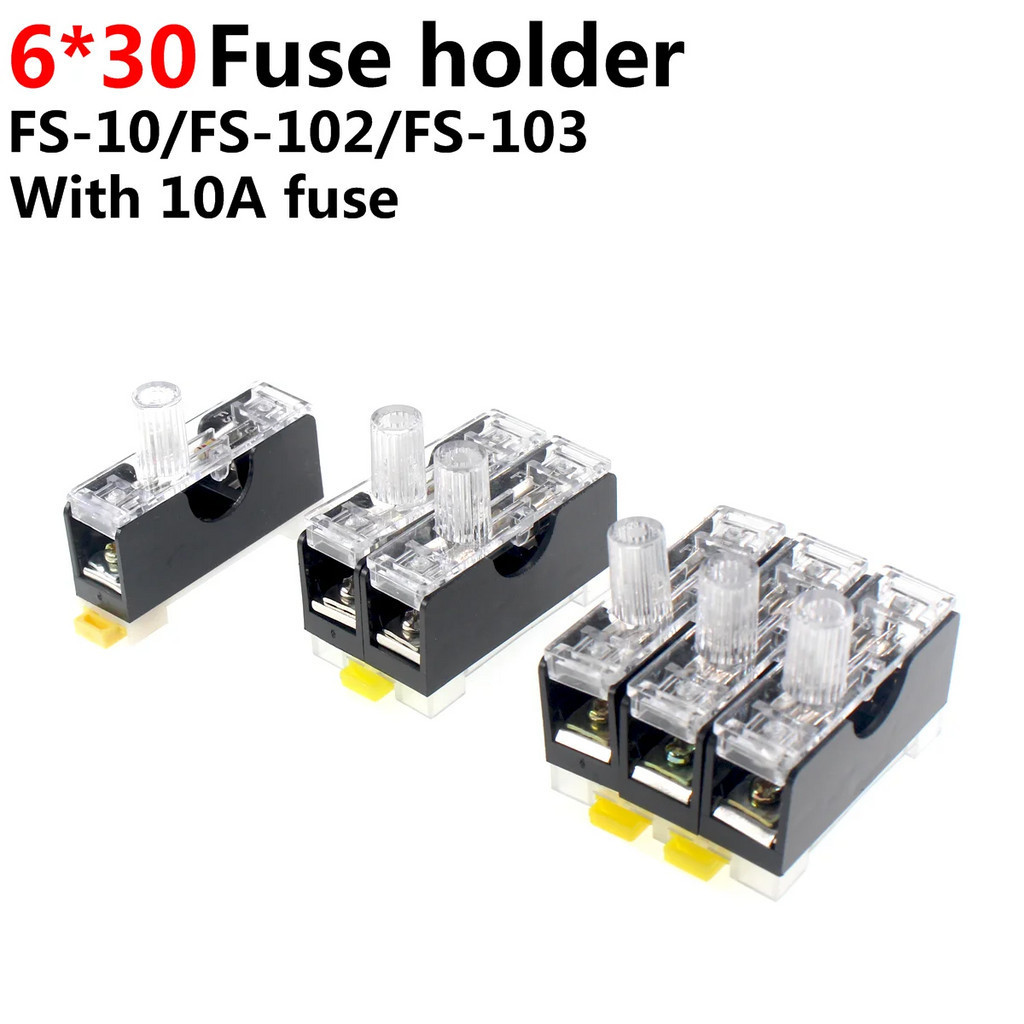 Glass Fuse Holder FS-101 with 10A Fuse 6X30mm 220V glass fuse bracket Din Rail Mount Single Pole ...
