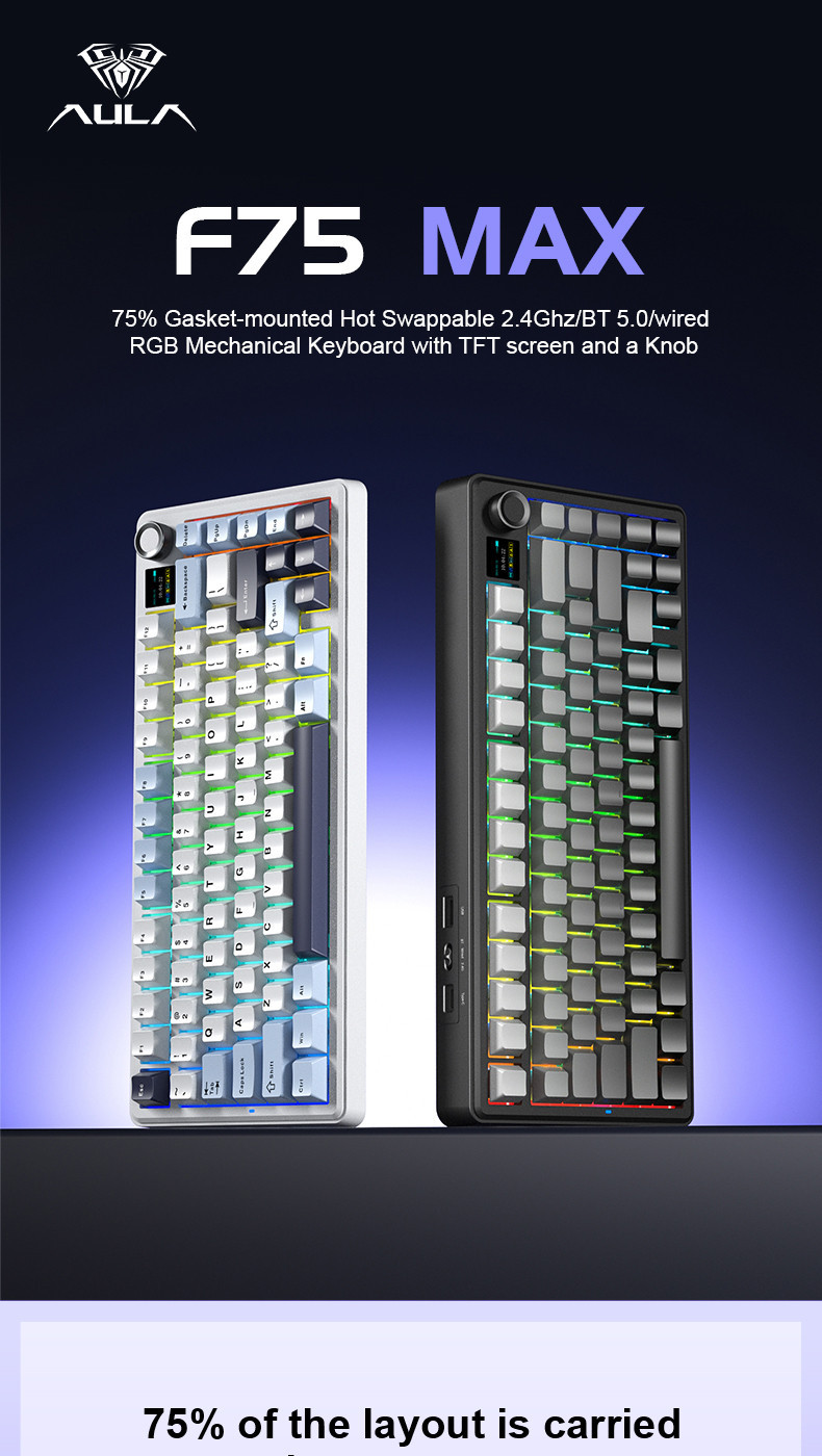 【PH STOCK】AULA F75 MAX Mechanical Keyboard 75% RGB Three Mode Wired ...